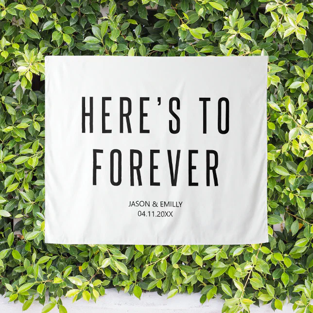 Custom Modern Wedding Backdrop Here's To Forever | Zazzle