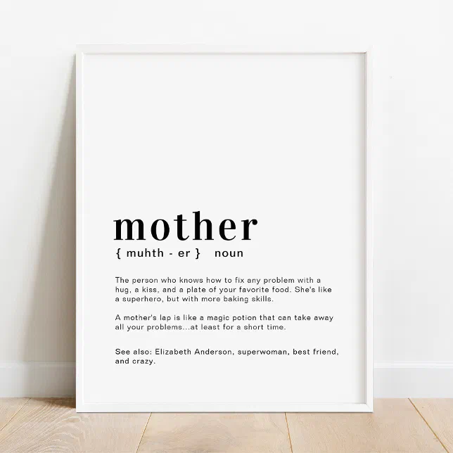 Custom Mom, Mum, Mother Definition Mother's Day Poster | Zazzle