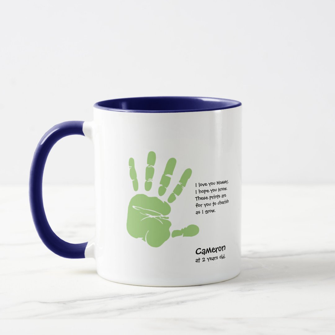 Custom Mom's Gift handprint mug child with name | Zazzle