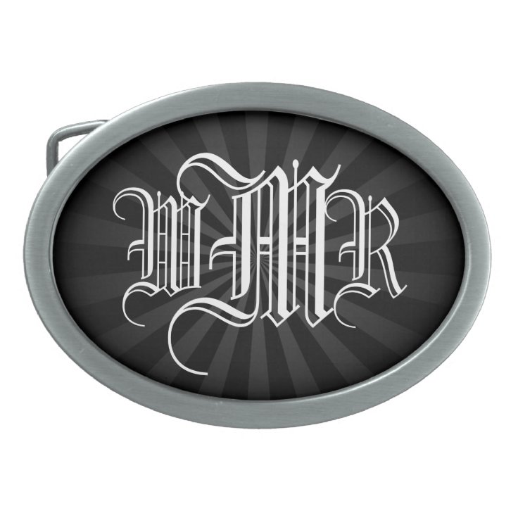 Custom Monogram 3 Initial Belt Buckle, Black/White | Zazzle