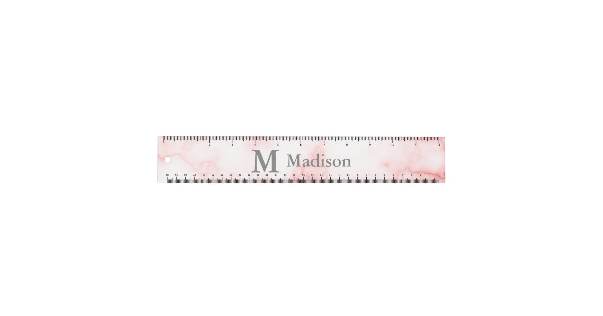 Custom Monogram and Name on Faux Pink Marble Ruler | Zazzle