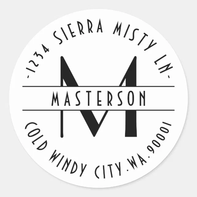 Custom Monogram Art Deco Return Address Label | Zazzle