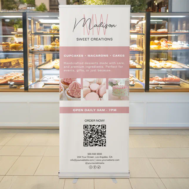 Custom Monogram Bakery Business Retractable Banner | Zazzle