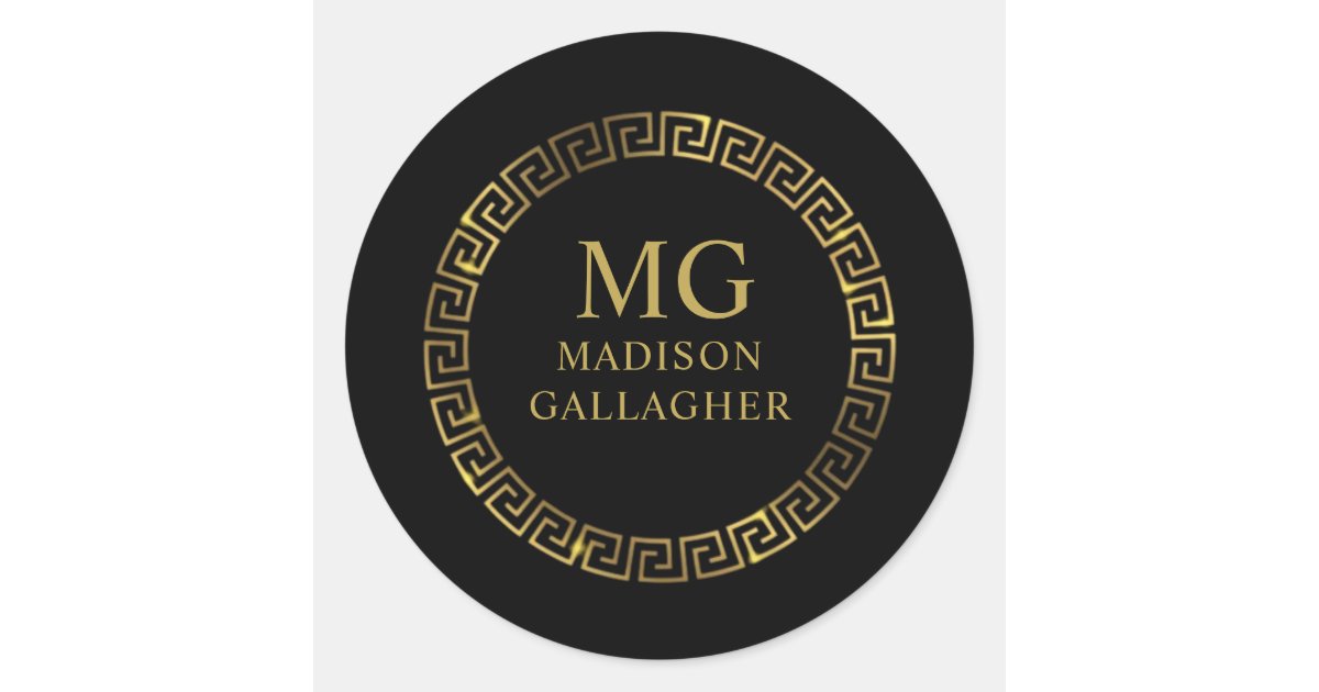 Custom Monogram Black and Gold Premium Classic Round Sticker | Zazzle