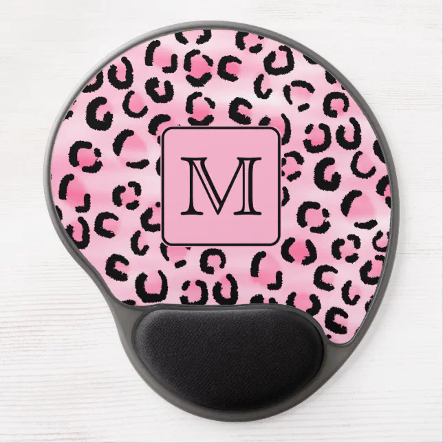 Custom Monogram. Black and Pink Leopard Print. Gel Mouse Pad | Zazzle