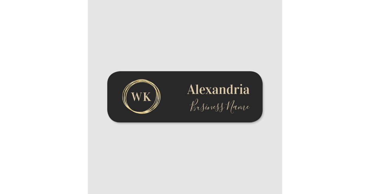 Custom Monogram Black Gold Employee Name Tag | Zazzle