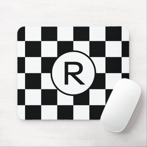 Custom Monogram Black White Checkerboard Pattern Mouse Pad | Zazzle