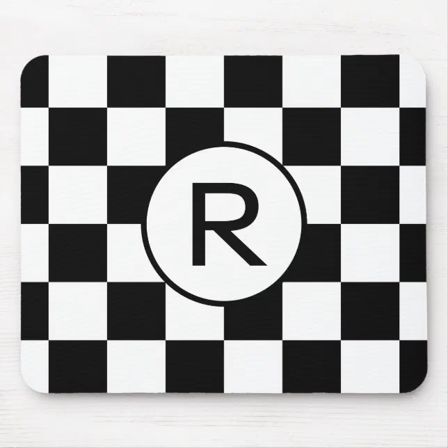 Custom Monogram Black White Checkerboard Pattern Mouse Pad | Zazzle