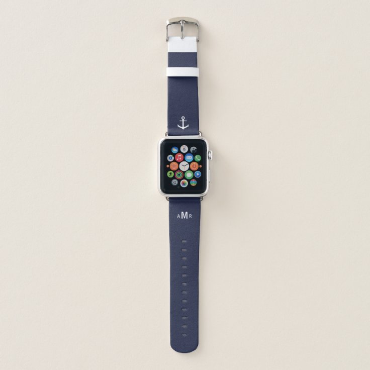 Custom Monogram Blue Apple Watch Band (Nautical) | Zazzle