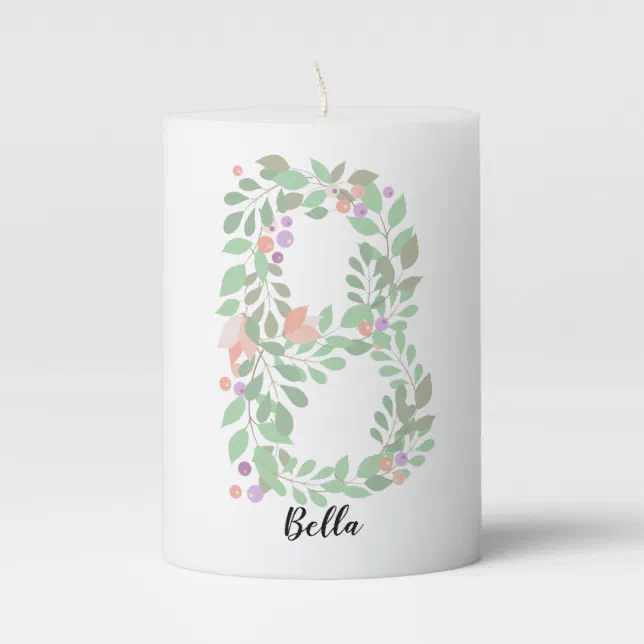 Custom monogram candle, floral alphabet pillar candle | Zazzle