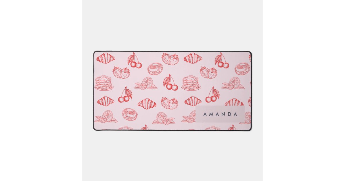 Custom Monogram Charming Girly Cherry Strawberry Desk Mat | Zazzle