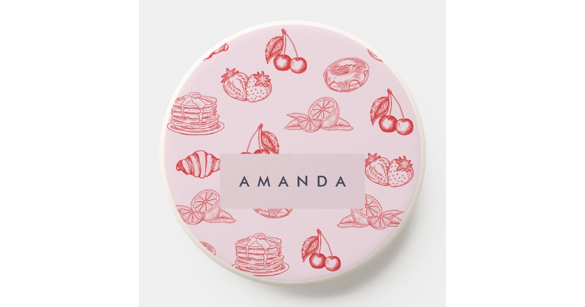 Custom Monogram Charming Girly Cherry Strawberry PopSocket | Zazzle