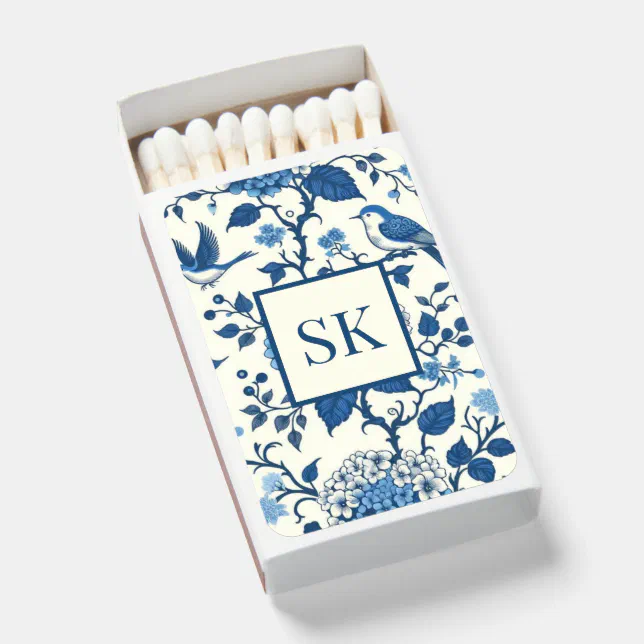 Custom Monogram Chinoiserie Blue and White Matchboxes | Zazzle