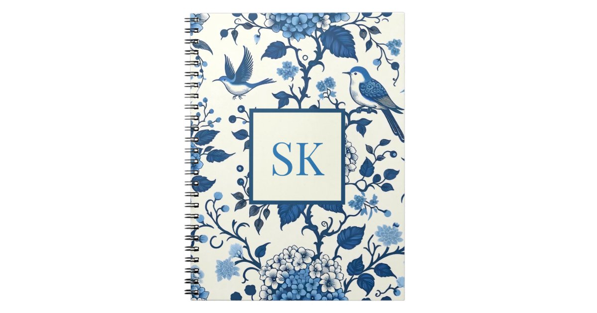 Custom Monogram Chinoiserie Chic, Hydrangeas Notebook | Zazzle
