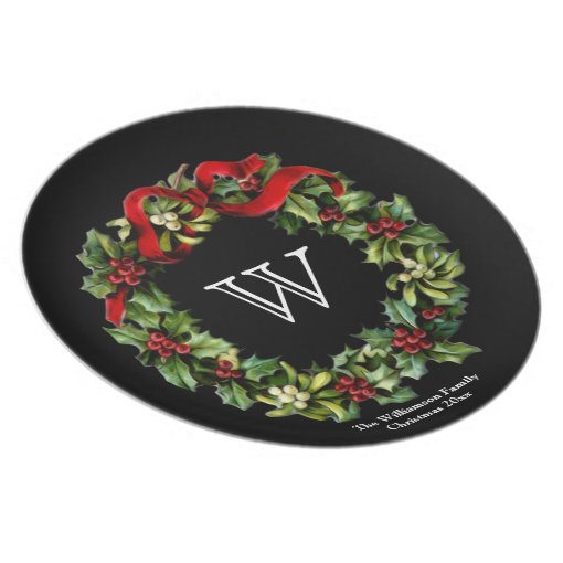 Custom Monogram Christmas Holiday Wreath Plate | Zazzle