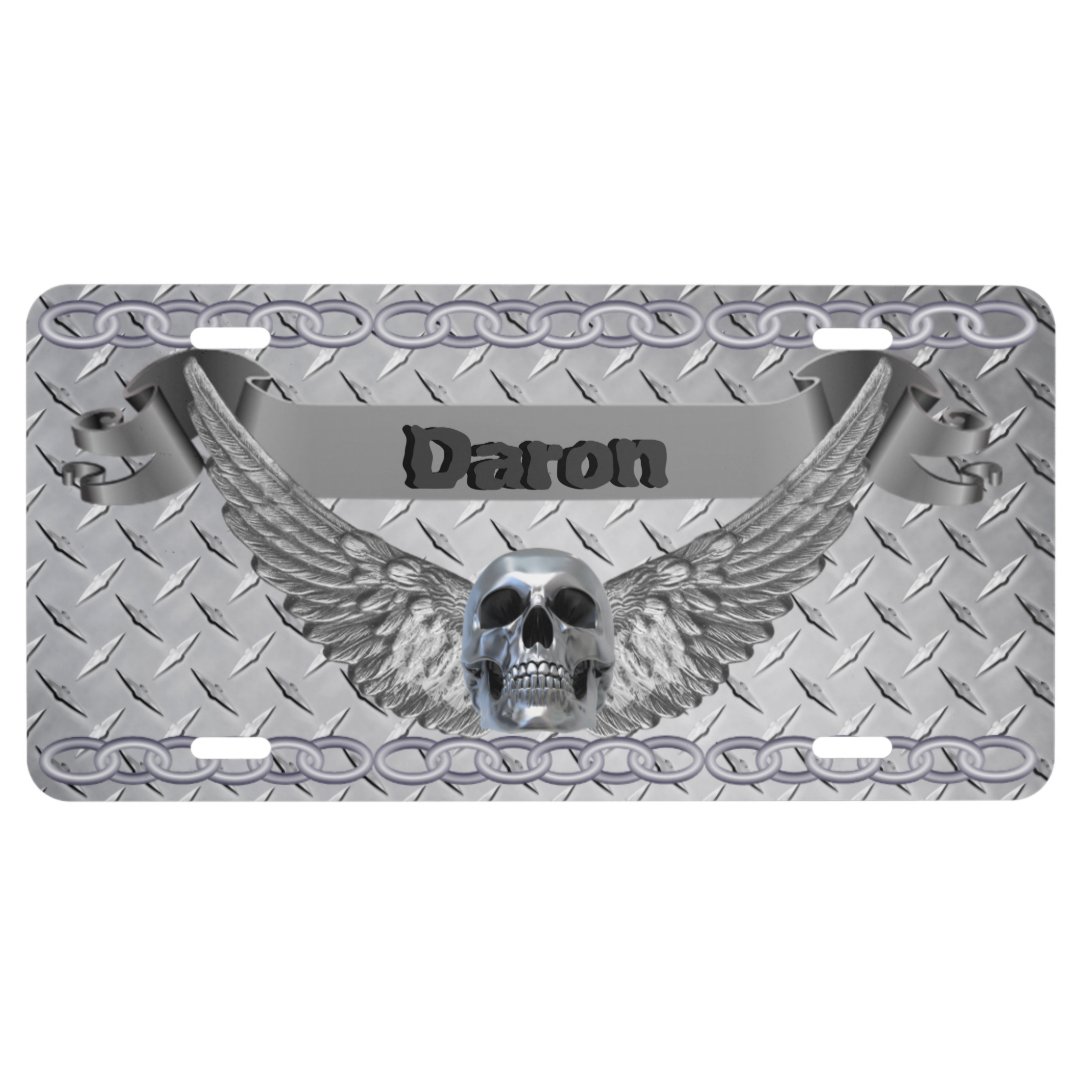 Custom Monogram Chrome Diamond Plate License Plate | Zazzle