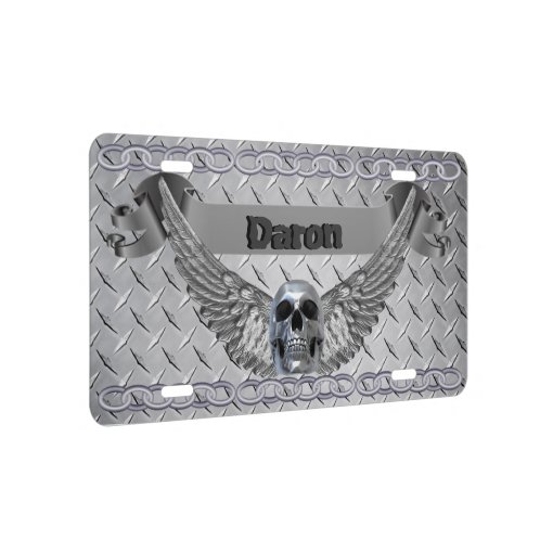 Custom Monogram Chrome Diamond Plate License Plate | Zazzle