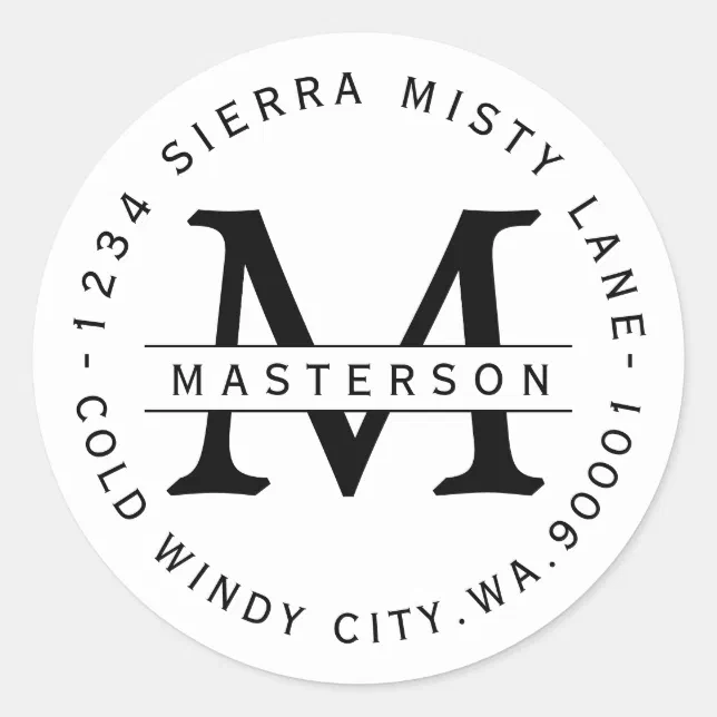 Custom Monogram Circular Return Address Label | Zazzle