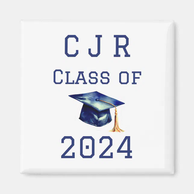 Custom Monogram Class of 2024 Blue & White Magnet | Zazzle