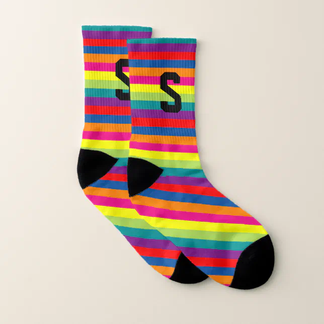 Custom monogram colorful rainbow striped socks | Zazzle