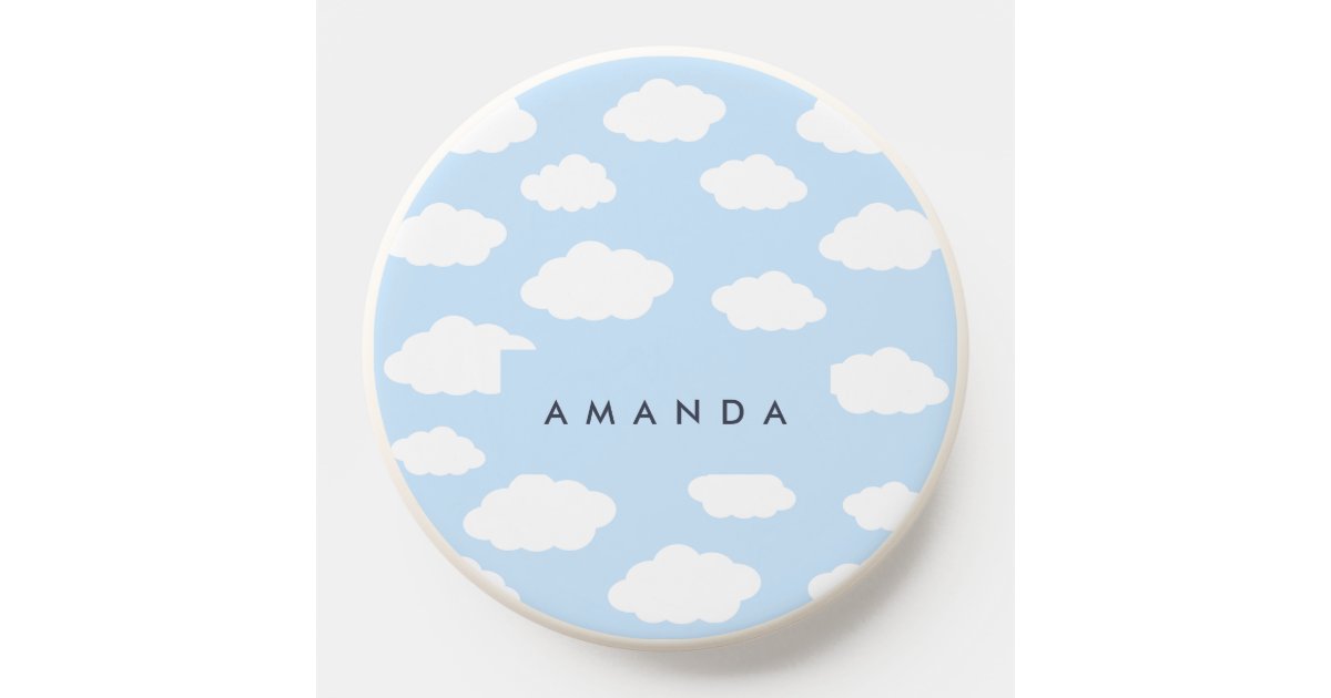 Custom Monogram Cute Girly Blue Cloud Gifts PopSocket | Zazzle