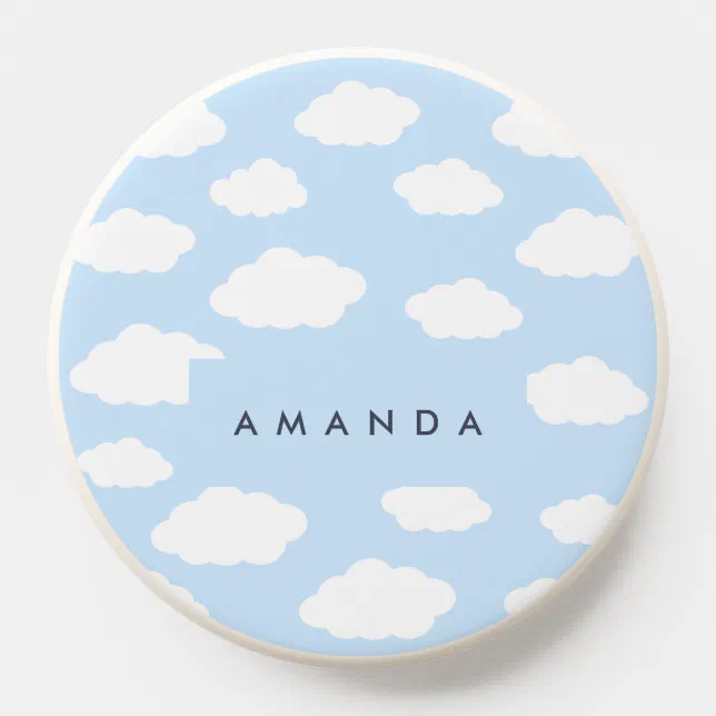 Custom Monogram Cute Girly Blue Cloud Gifts PopSocket | Zazzle
