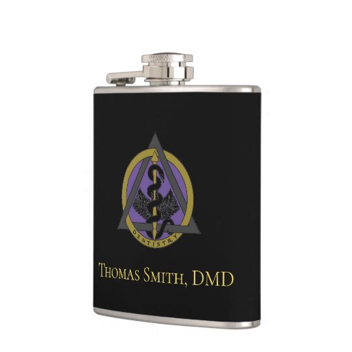 Custom Monogram Dentist Emblem Hip Flask | Zazzle