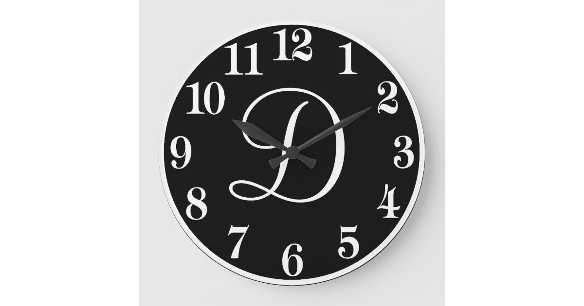 Custom Monogram Design in Black and White Large Clock | Zazzle