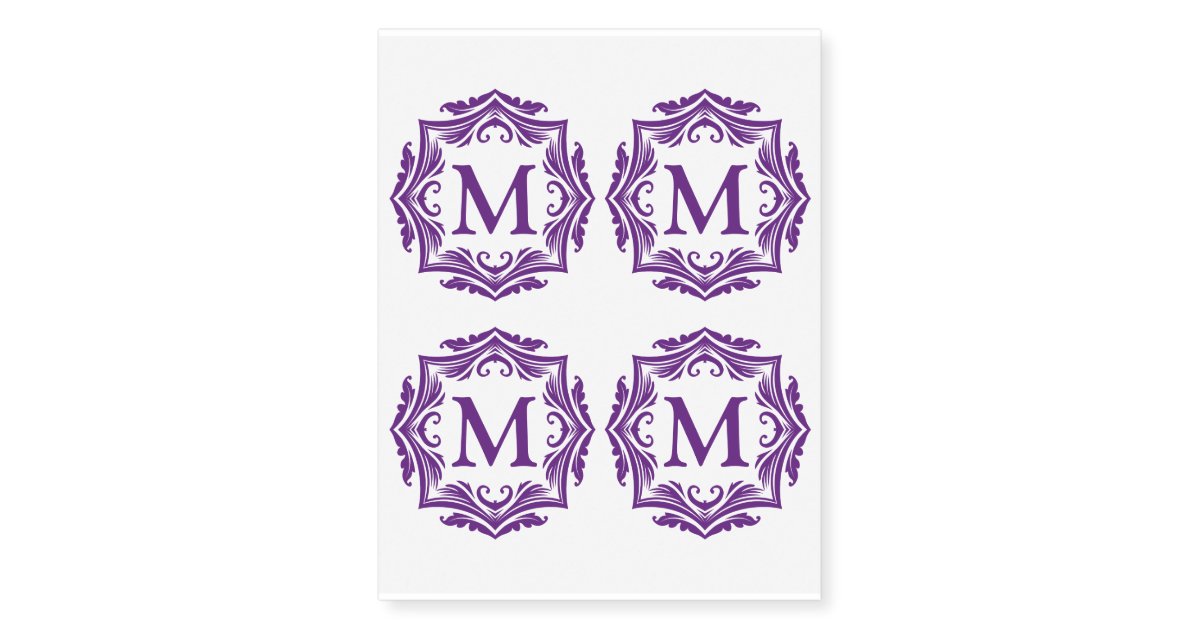 Custom Monogram Elegant Purple Letter M Temporary Tattoos | Zazzle