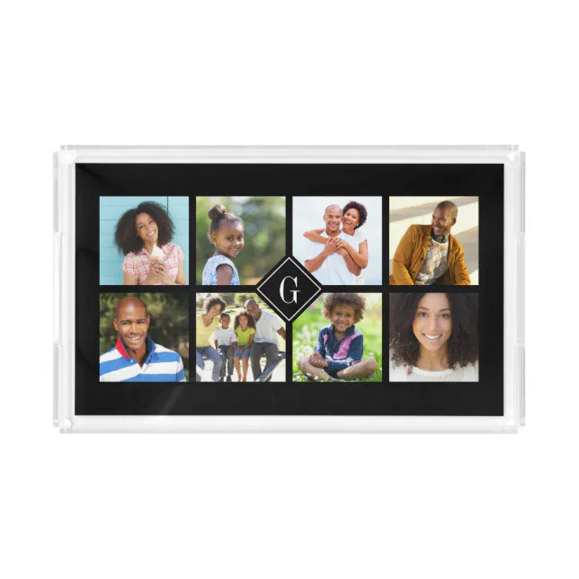 Custom Monogram Family Photo Collage Acrylic Tray | Zazzle