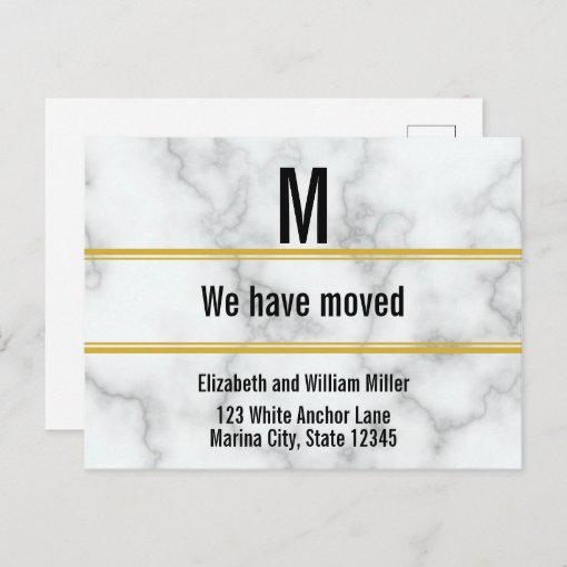 Custom Monogram Faux Marble Moving Announcement Postcard | Zazzle