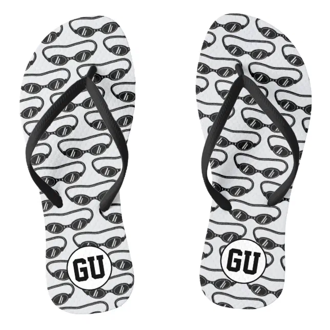 Custom monogram flip flops with swim goggles print | Zazzle