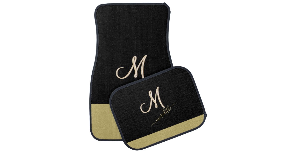 Custom Monogram Gold Black Car Floor Mat | Zazzle