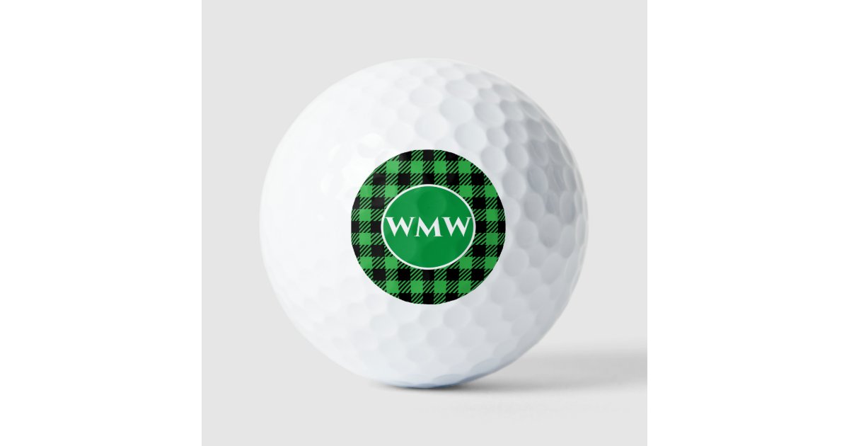 Custom Monogram Green Buffalo Plaid Golf Ball | Zazzle