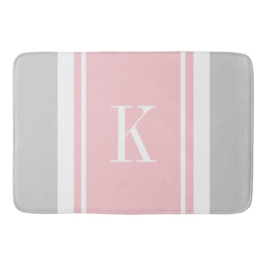 Custom Monogram Grey Pink Stripes Pattern Bath Mat | Zazzle.com