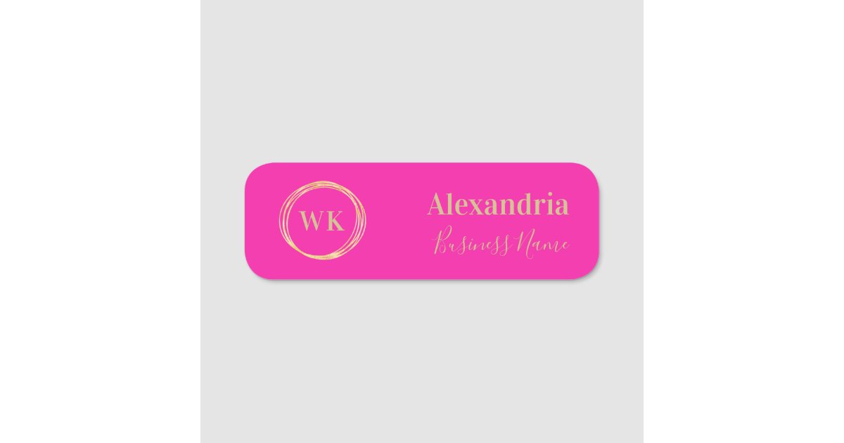 Custom Monogram Hot Pink Gold Employee Name Tag | Zazzle