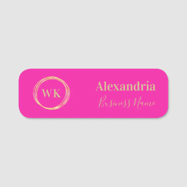 Custom Monogram Hot Pink Gold Employee Name Tag | Zazzle