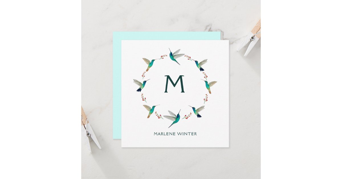 Custom Monogram Hummingbird Note Card | Zazzle