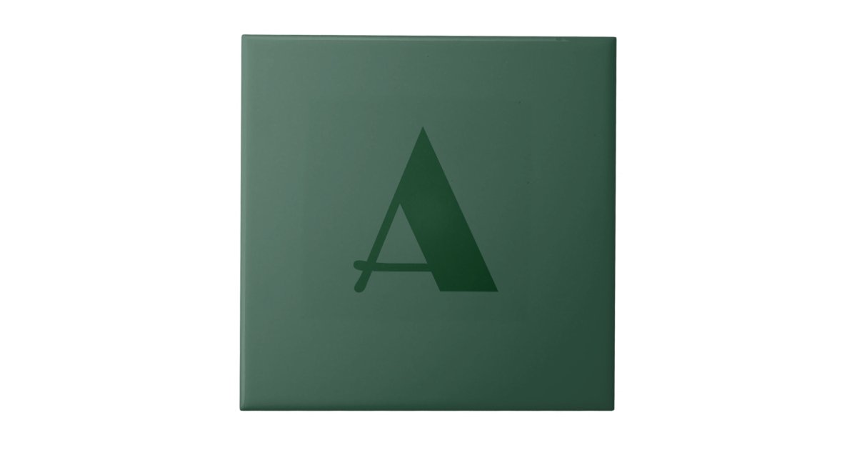 Custom Monogram Initial Letter Plain Green Retro Ceramic Tile | Zazzle
