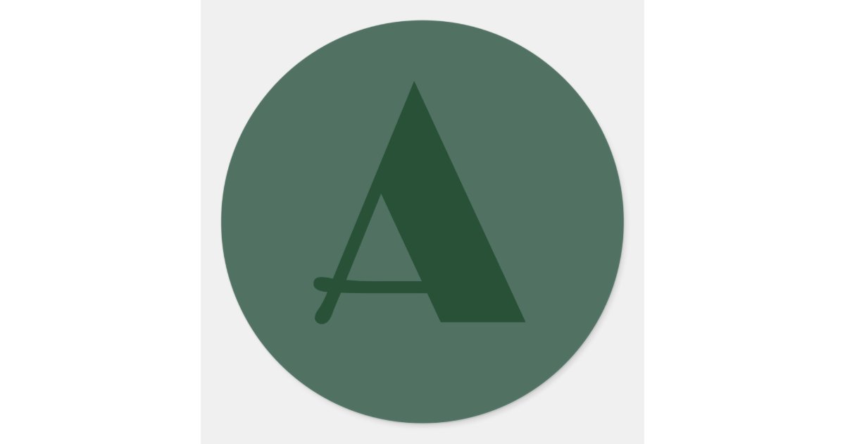 Custom Monogram Initial Letter Plain Green Retro Classic Round Sticker ...