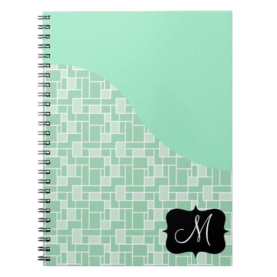 Custom Monogram Initial Mint Green Tile Pattern Notebook | Zazzle.com