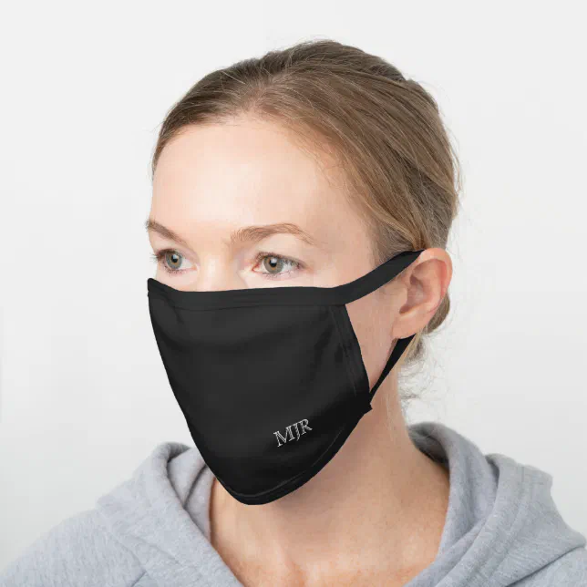 Custom Monogram Initials Black Personalized Black Cotton Face Mask | Zazzle