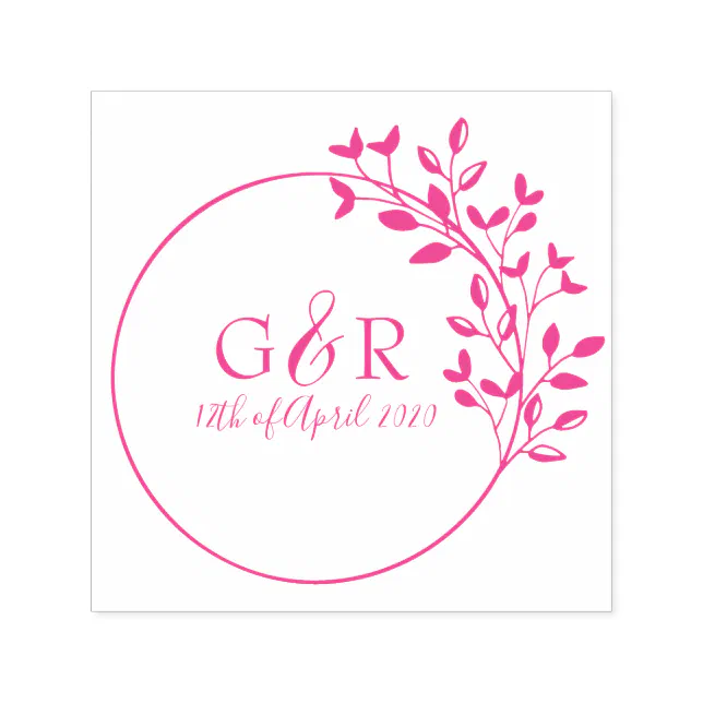 Custom Monogram Initials Laurel Wedding Logo Self-inking Stamp | Zazzle