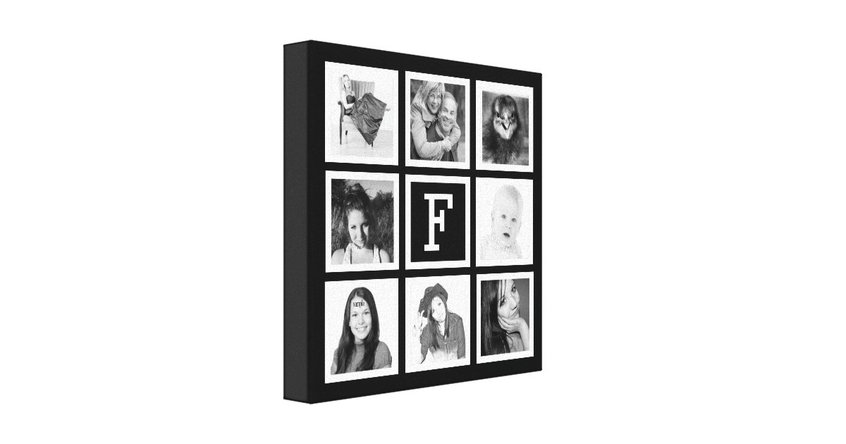 Custom Monogram Instagram Photos Collage Canvas Print | Zazzle