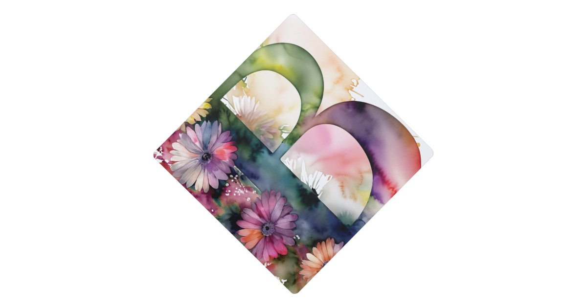 Custom Monogram Jewel Tone Watercolor Floral Graduation Cap Topper | Zazzle
