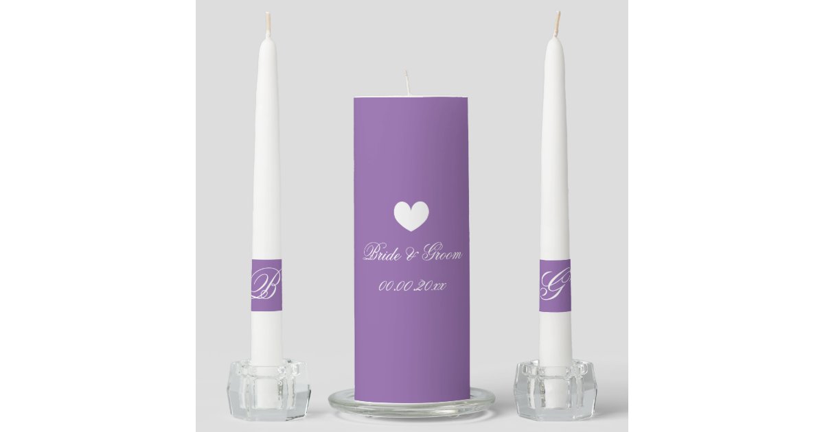 Custom monogram lavender purple unity candle set | Zazzle