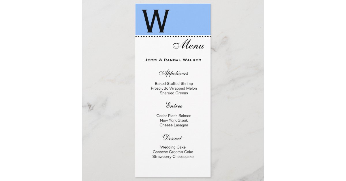 Custom Monogram Menu Card | Zazzle