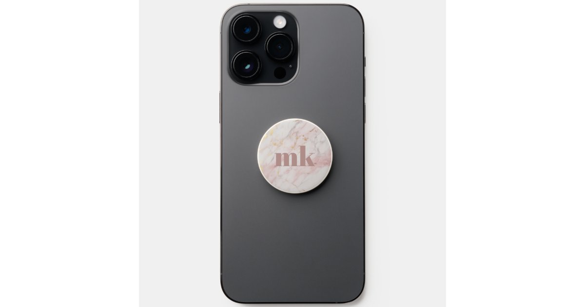 Custom Monogram Modern Girly Blush Pink Marble PopSocket | Zazzle