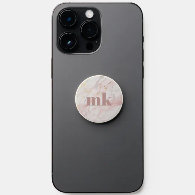 Custom Monogram Modern Girly Blush Pink Marble PopSocket | Zazzle