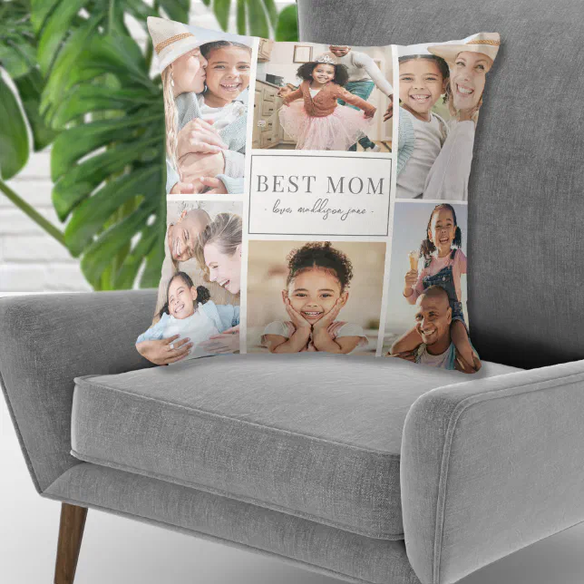Custom Monogram Multi Photo Collage Family Throw Pillow | Zazzle